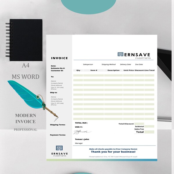 Invoice Template Auto Calculation Excel Etsy