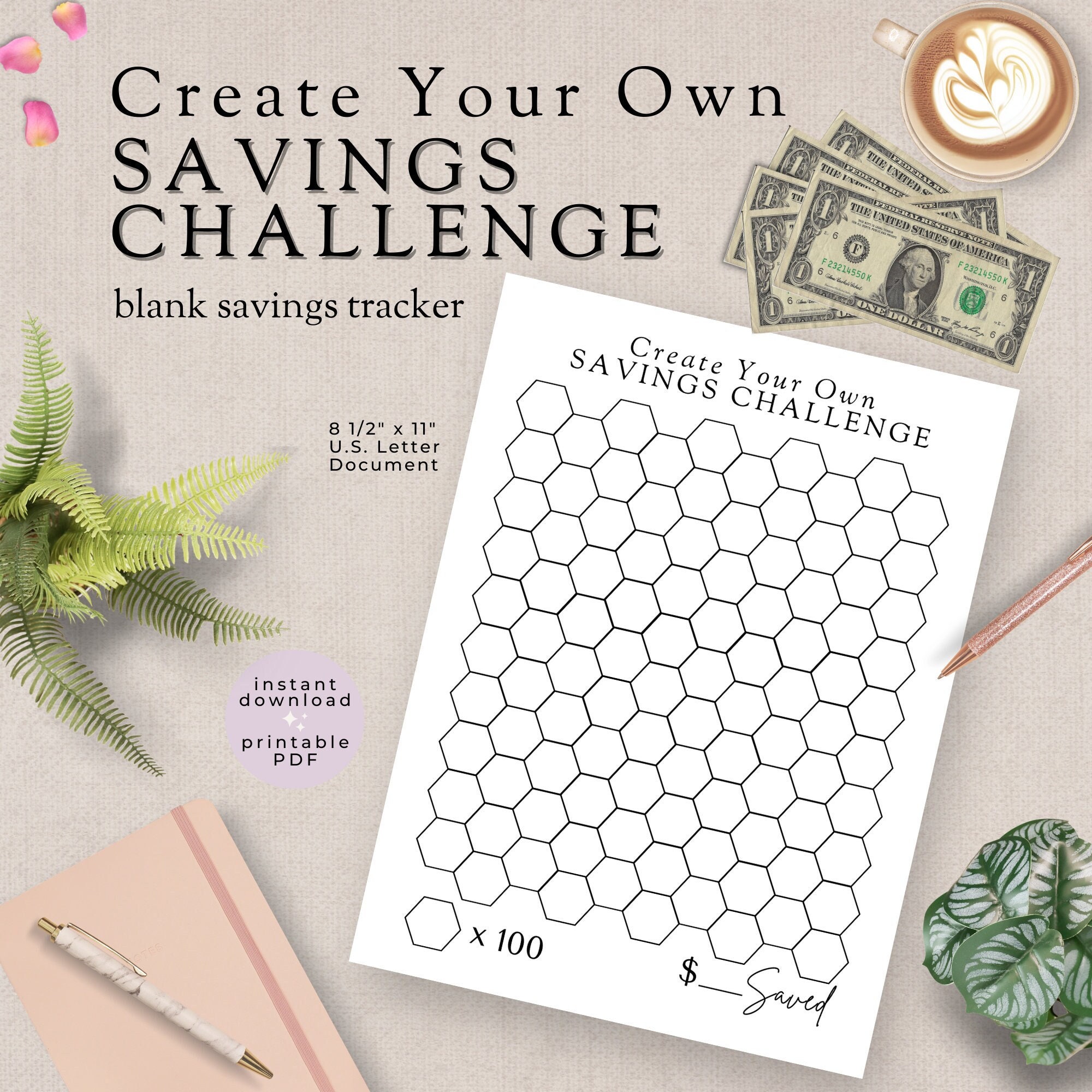Printable Money Saving Challenge Blank Honeycomb Savings Tracker Pdf