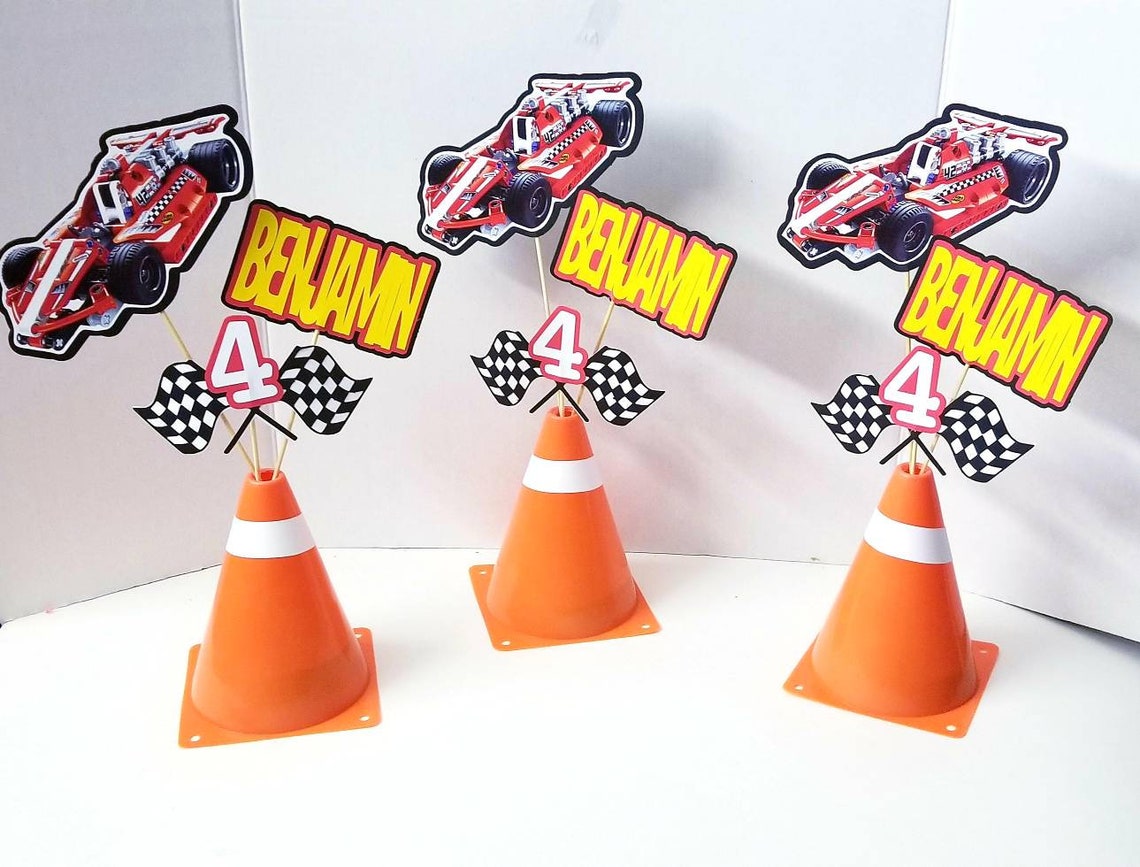 Centerpiece Race Car Themed. Complete With Plastic Cone. | Etsy