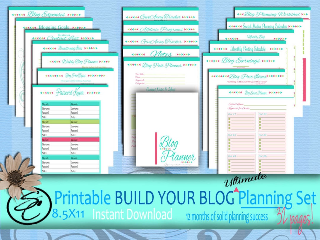 Blog Planner Kit Social Media Planner Printable Blogging Kit Blog ...
