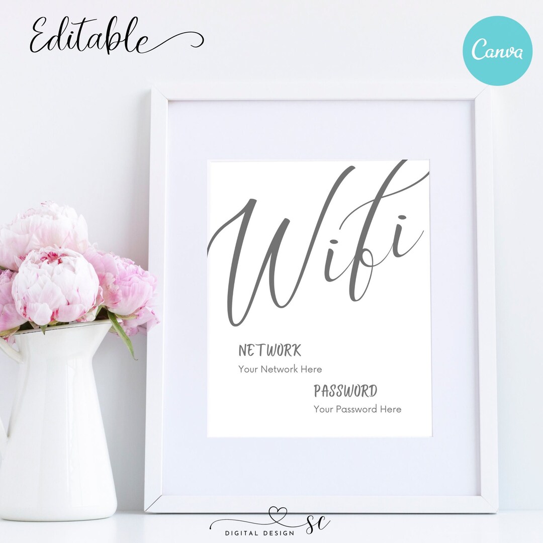 Fully Editable Wifi Password Printable Canva Template - Offered in 4 ...