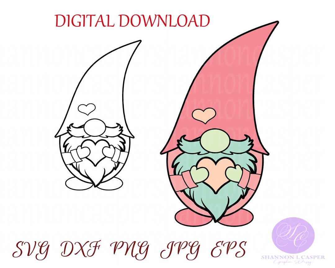 Gnome Heart Valentine SVG Clip Art - Hand Drawn Gnome - Etsy