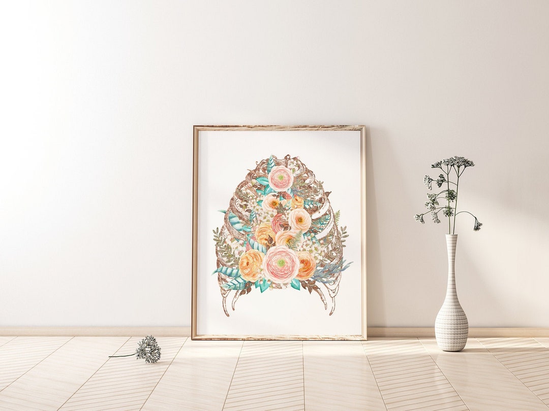 Faux Rose Gold Anatomy Poster, Nursing Student Art Print, Rib Cage ...