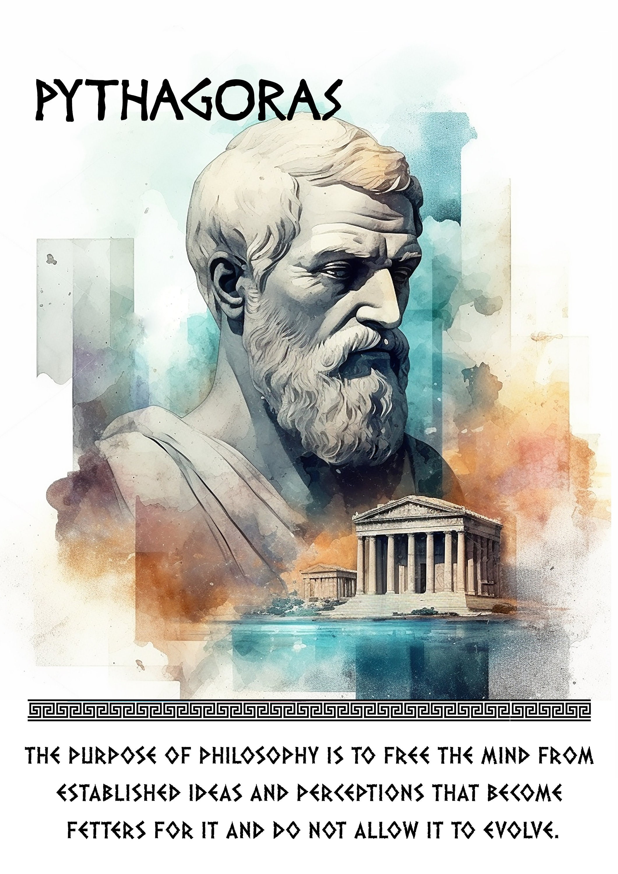 Pythagoras Greek Philosopher Poster, Inspirational Quote Wall Art ...