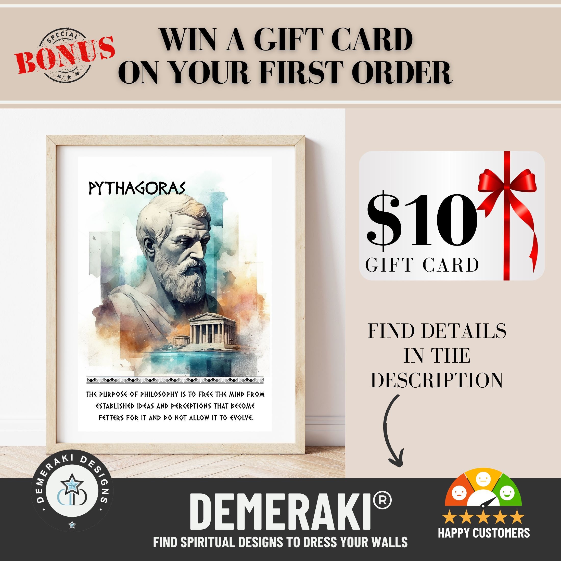 Pythagoras Greek Philosopher Poster, Inspirational Quote Wall Art ...