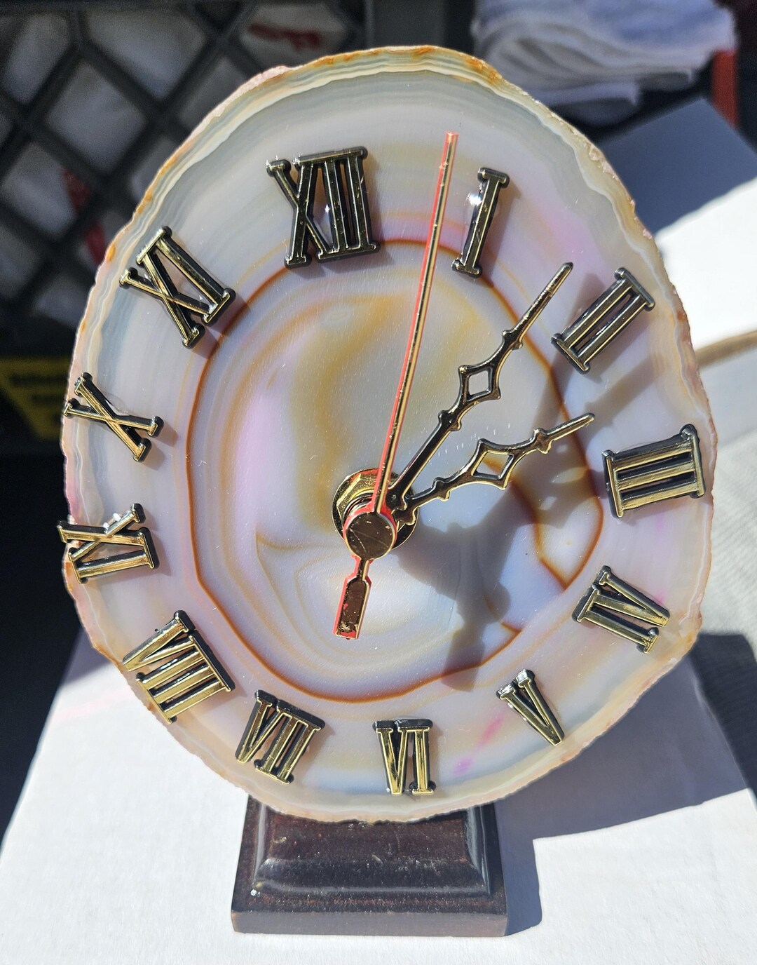 Gem Natural Agate Slice Clock With Wood Base - Etsy