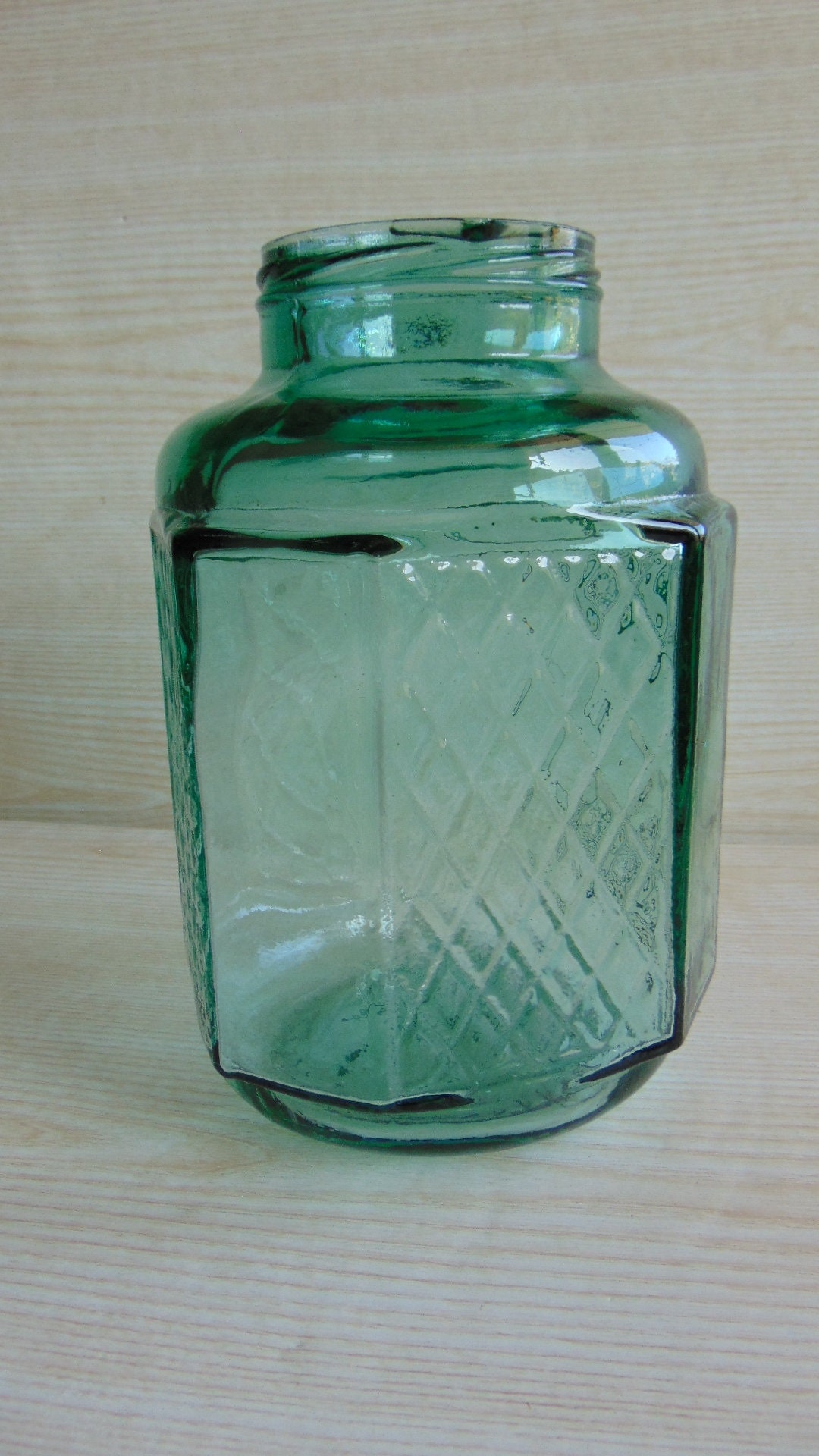 Vintage Big Green Jar, Vintage Glass Jar, Jar for Canning, Big ...