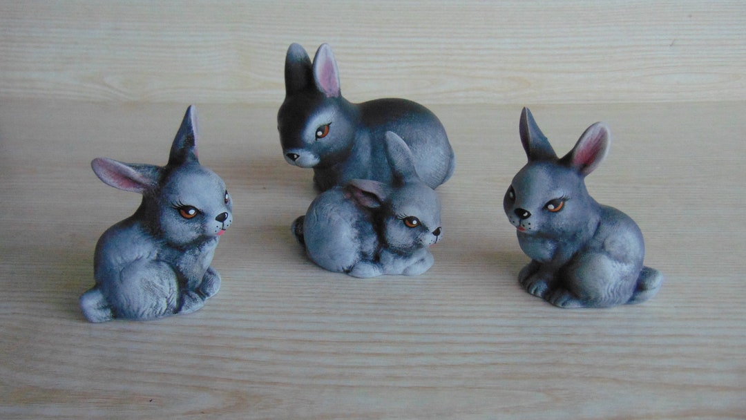 Family Rabbits Figurines, Mini Rabbits Figure, Small Ceramic Statue ...