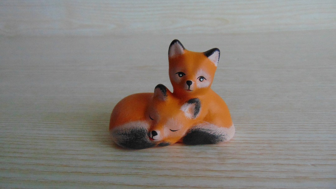 Foxes Figurine, Mini Foxes Figure, Small Ceramic Statue, Ceramic Animal ...