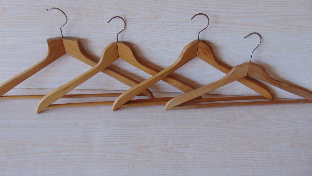 Old Wooden Hangers, Vintage Hangers,set of 4 Wooden Hangers, Clothes ...