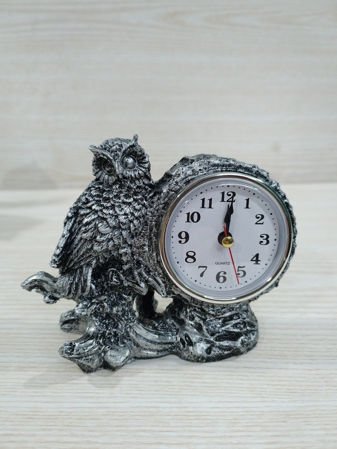 Vintage Desktop Clock, Resin Clock, Owl Quartz Clock, Desktop Clock ...