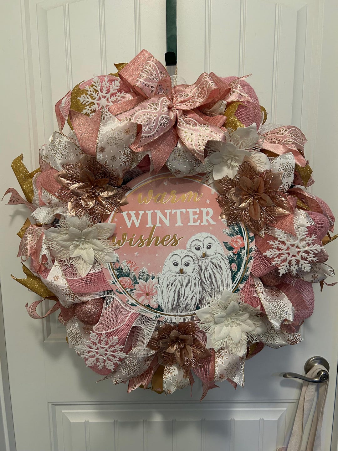 Pink, Rose Gold and White Snowy Owl Mesh Wreath - Etsy