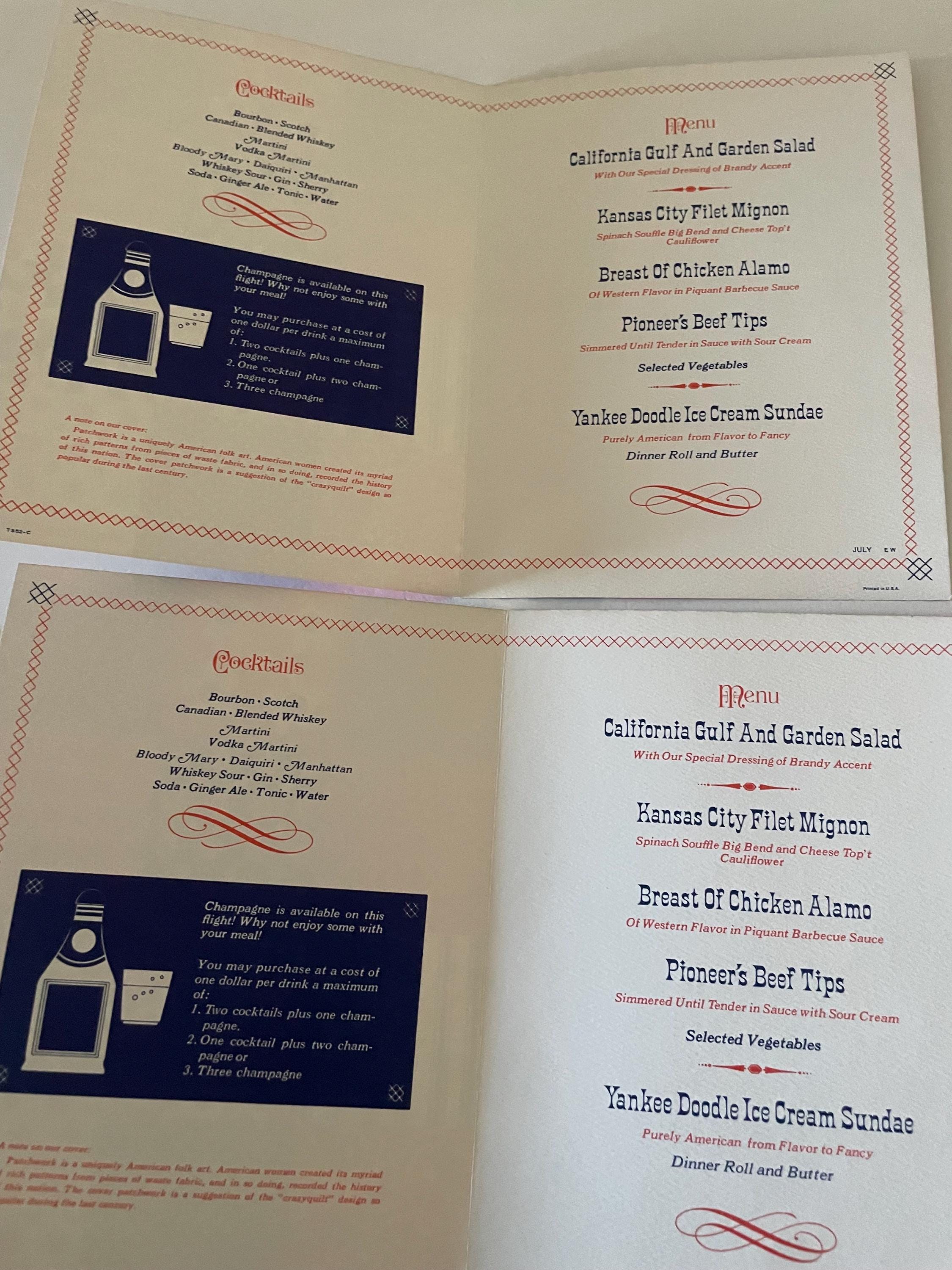 1970s American Airlines Menus. Vintage, Extra Fine Condition. 2 ...