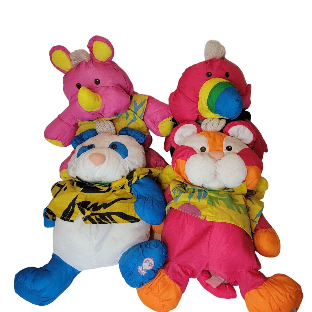 VTG 80s Fisher Price Puffalumps Plush Toys Lot of 4 Toucan, Rhino, Lion ...