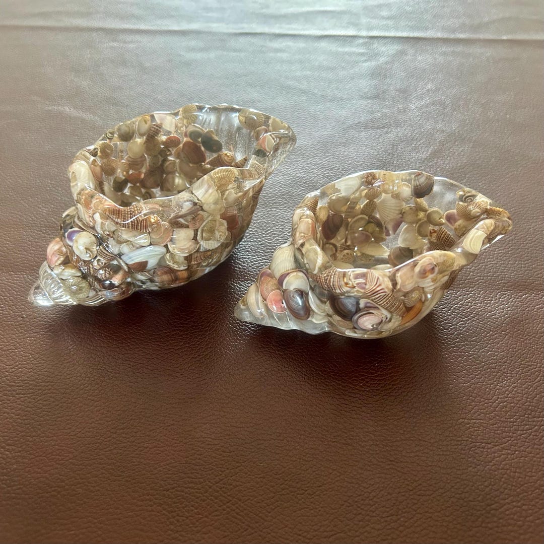 Resin Conch Shell Decorative Tray Bowl Seashell Nautical Ocean Florida ...