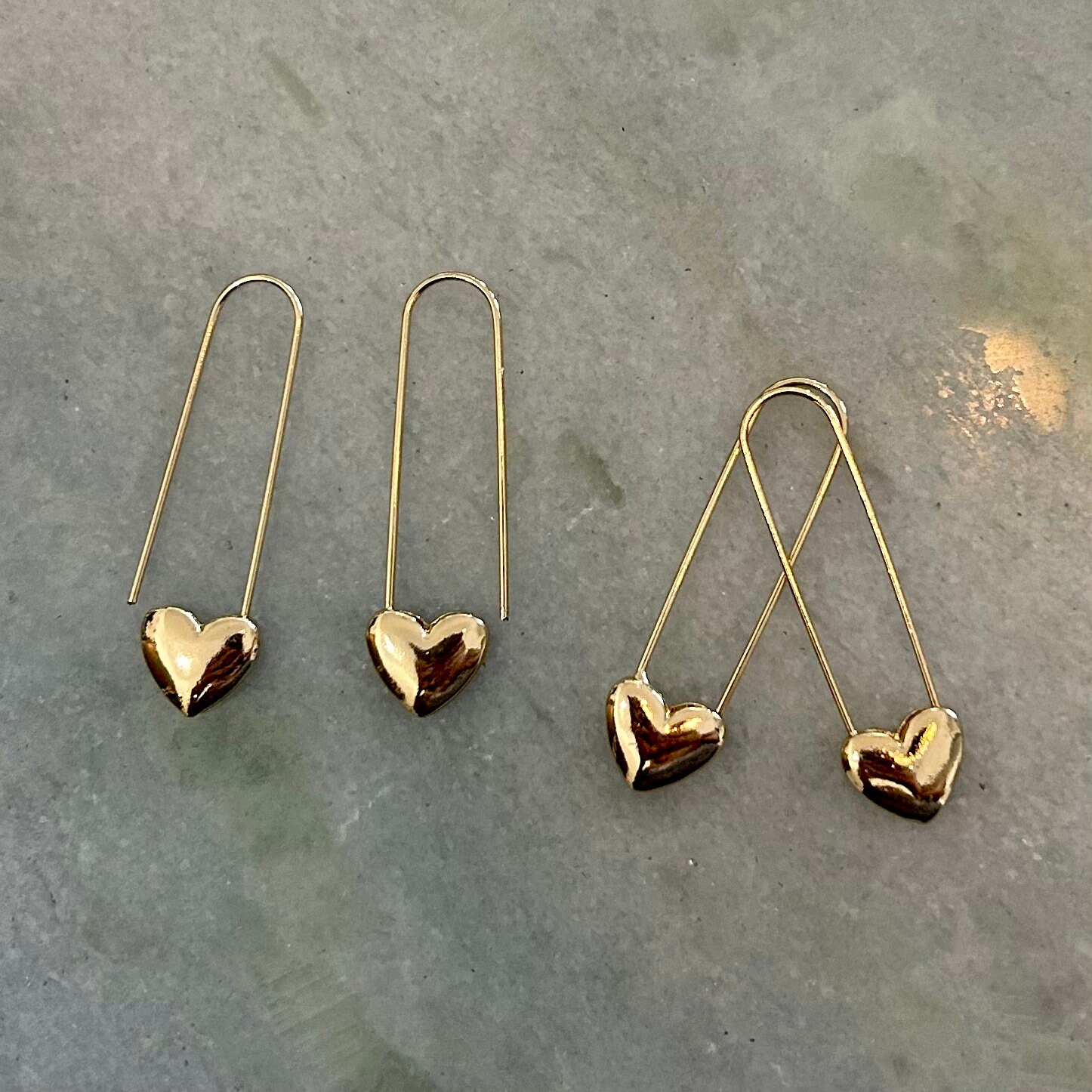 Heart safety pin earrings store