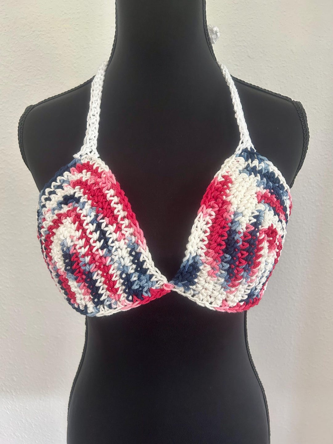 M Padded Lined 100% Cotton Crochet Bikini Top - Push up - Red White and ...