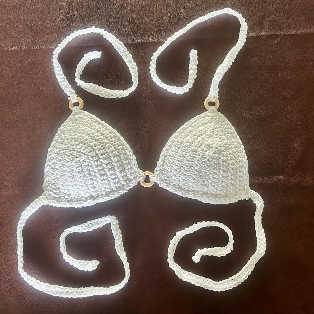 M Padded Lined 100% Cotton Crochet Bikini Top - White - Push Up - Etsy