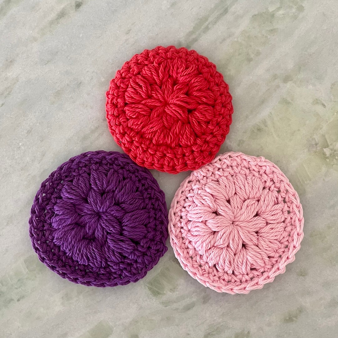 Cotton Scrubbie Dish Wash Cloth Crochet Set of 3 Scrubber Pink Purple ...
