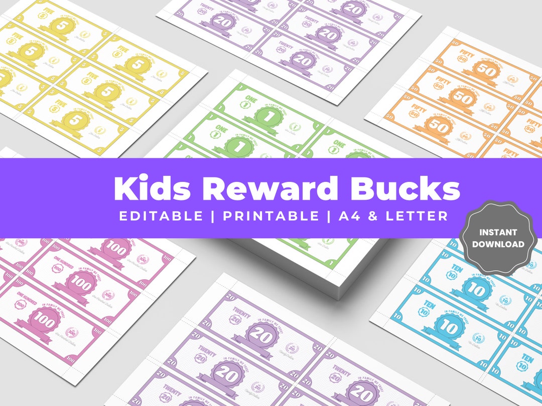 Customizable Kids Reward Bucks and Chore Chart | Printable Play Money ...