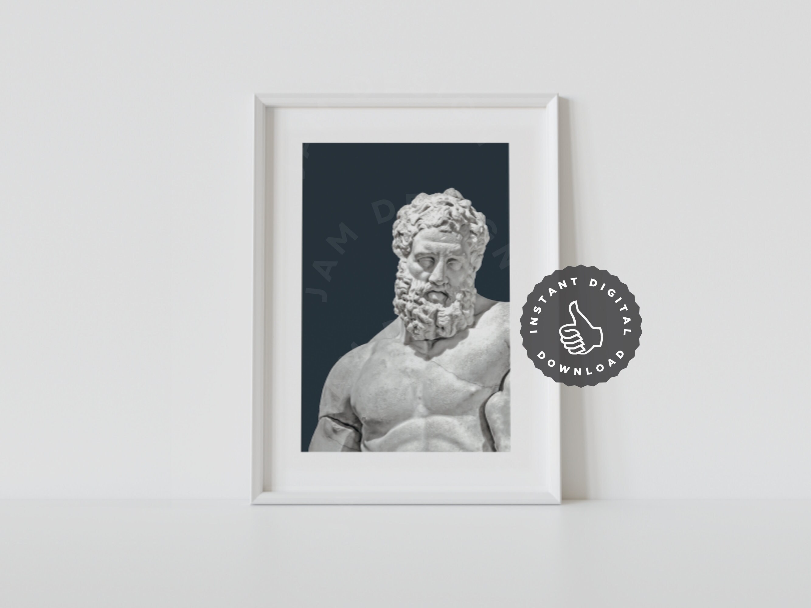 Buy Zeus Statue Print Greek Art Revival Bold Color Background Statue ...