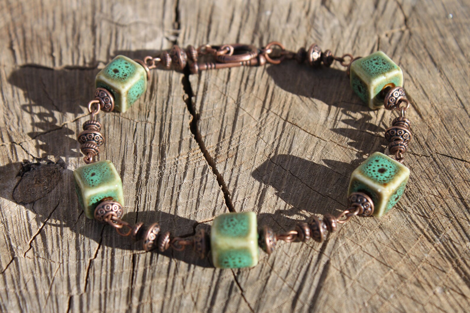 Green Bracelet Beaded Ceramic Bracelet Earthy Bracelet Boho - Etsy