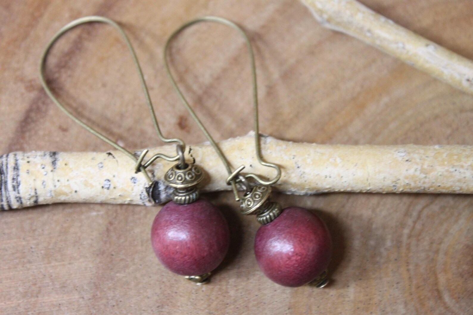 Red Wood Earrings, Long Dangle Earrings, Drop Earrings, Boho Earrings ...
