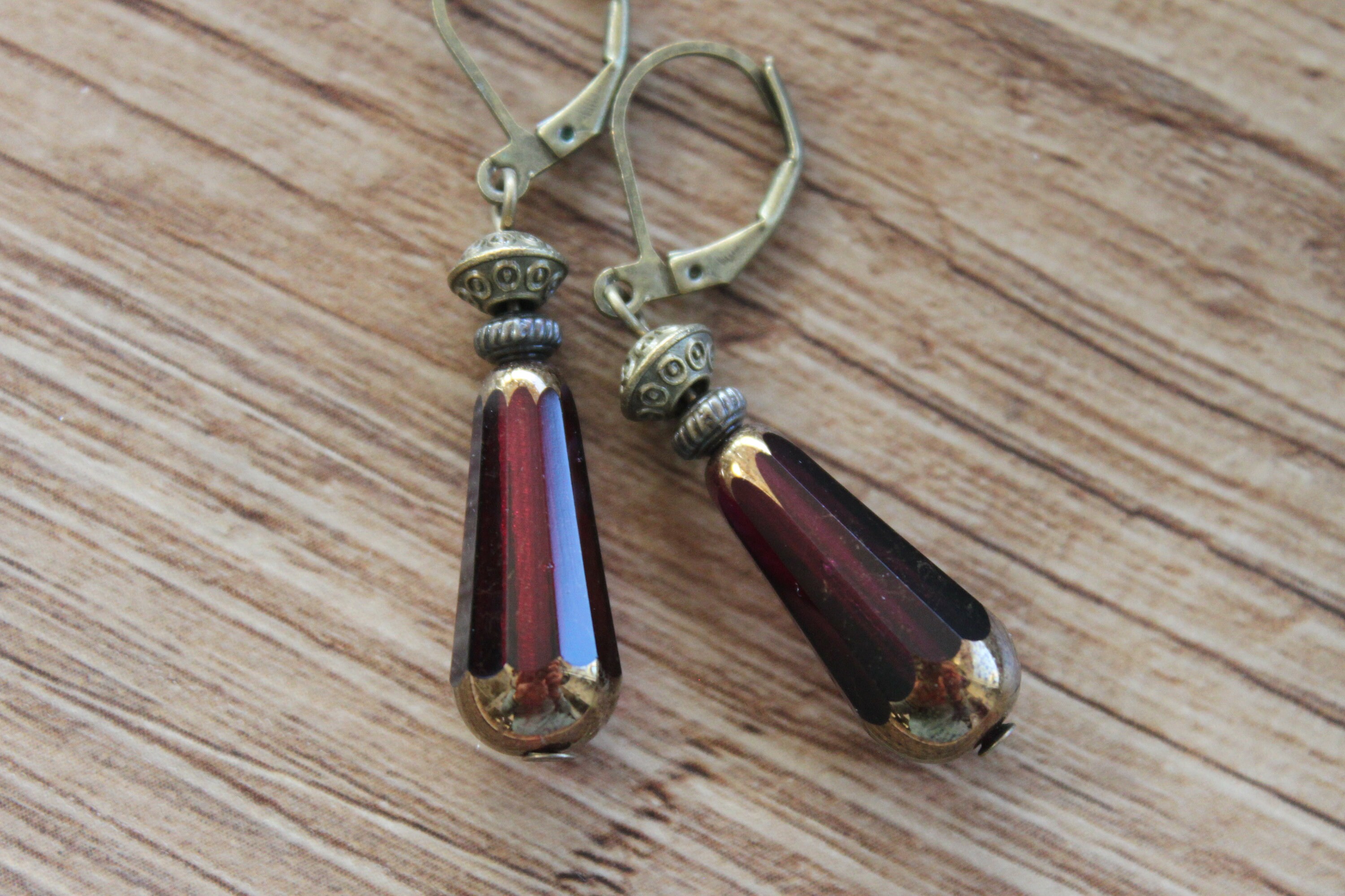Red Earrings, Dangle Earrings, Drop Earrings, Czech Glass Earrings, Red ...