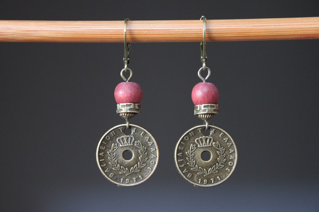 Red Wood Brass Earrings, Small Dangle Earrings, Drop Earrings, Boho ...