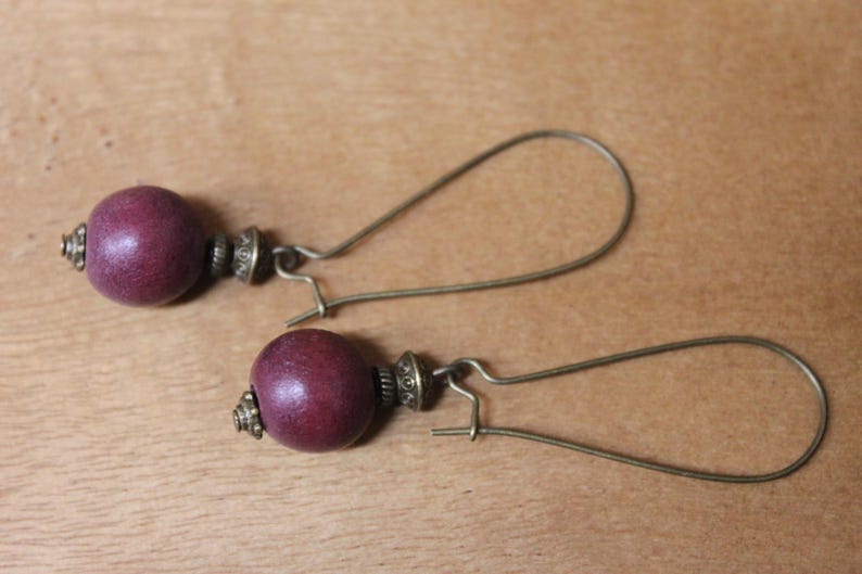 Red Wood Earrings, Long Dangle Earrings, Drop Earrings, Boho Earrings ...