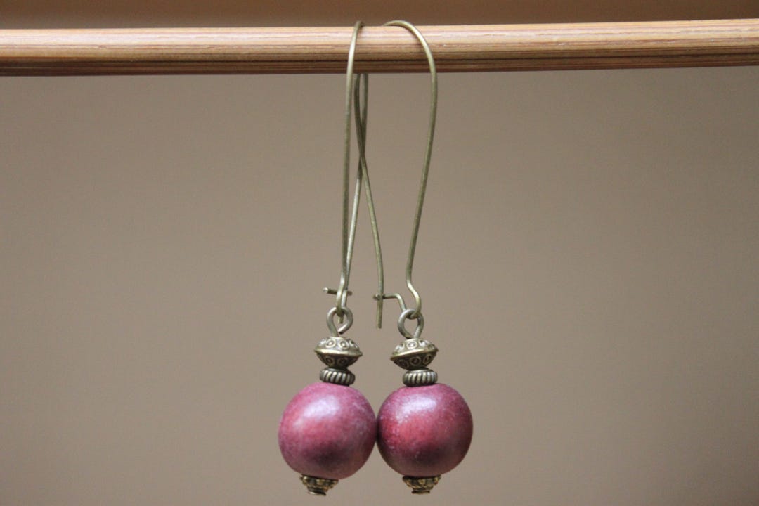 Red Wood Earrings, Long Dangle Earrings, Drop Earrings, Boho Earrings ...