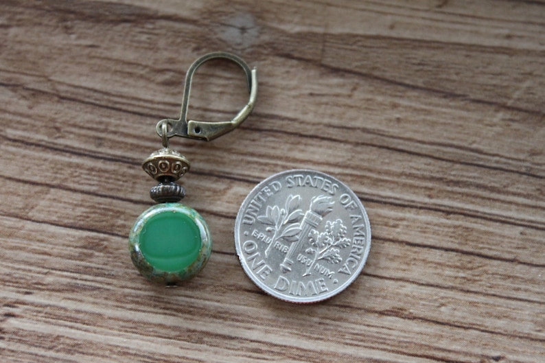 Emerald Green Czech Glass Earrings: Antiqued Brass Dangle Earrings - Etsy