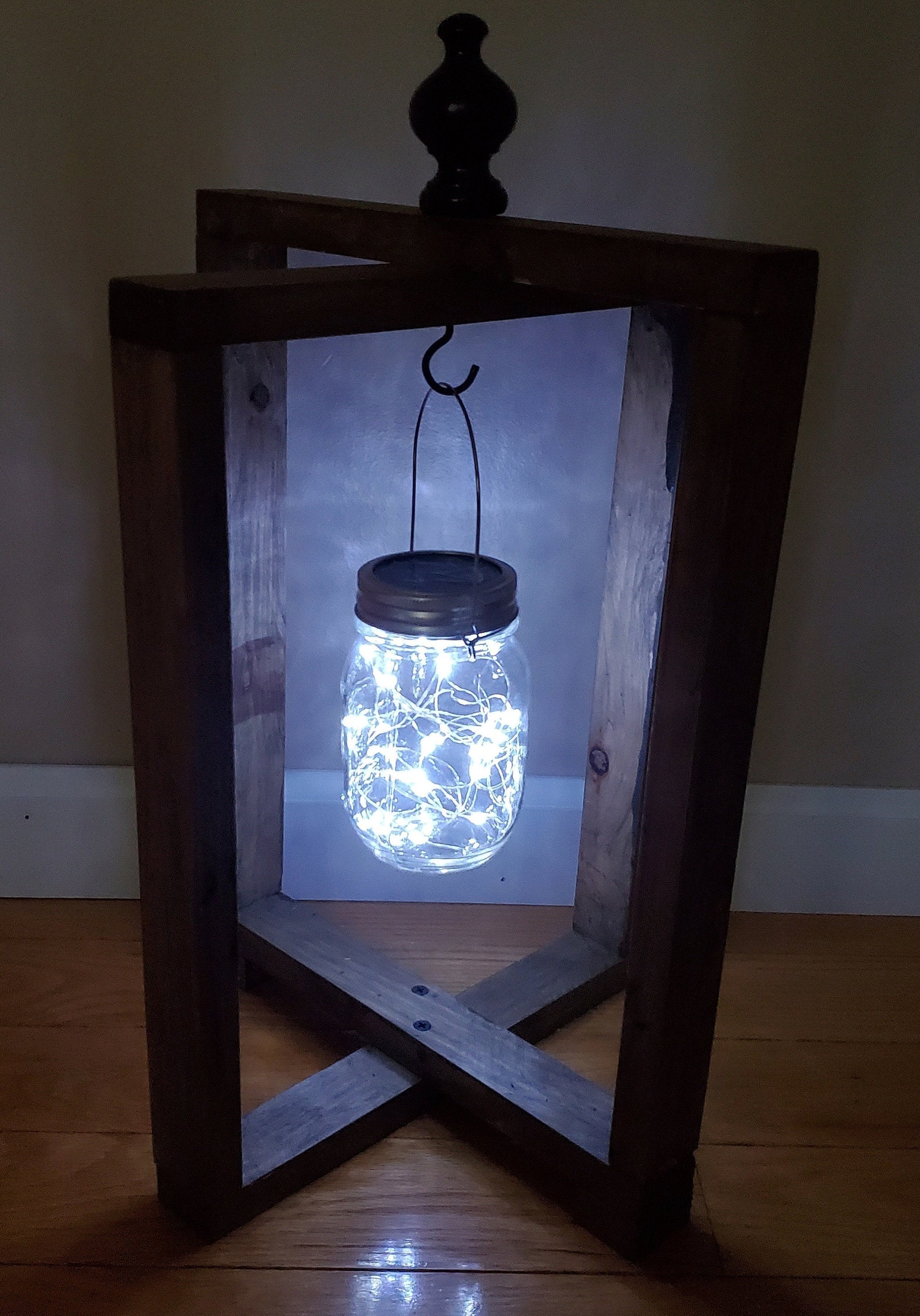 Handmade Rustic Wooden Solar Lantern: Stained Wood Accent Night Light ...