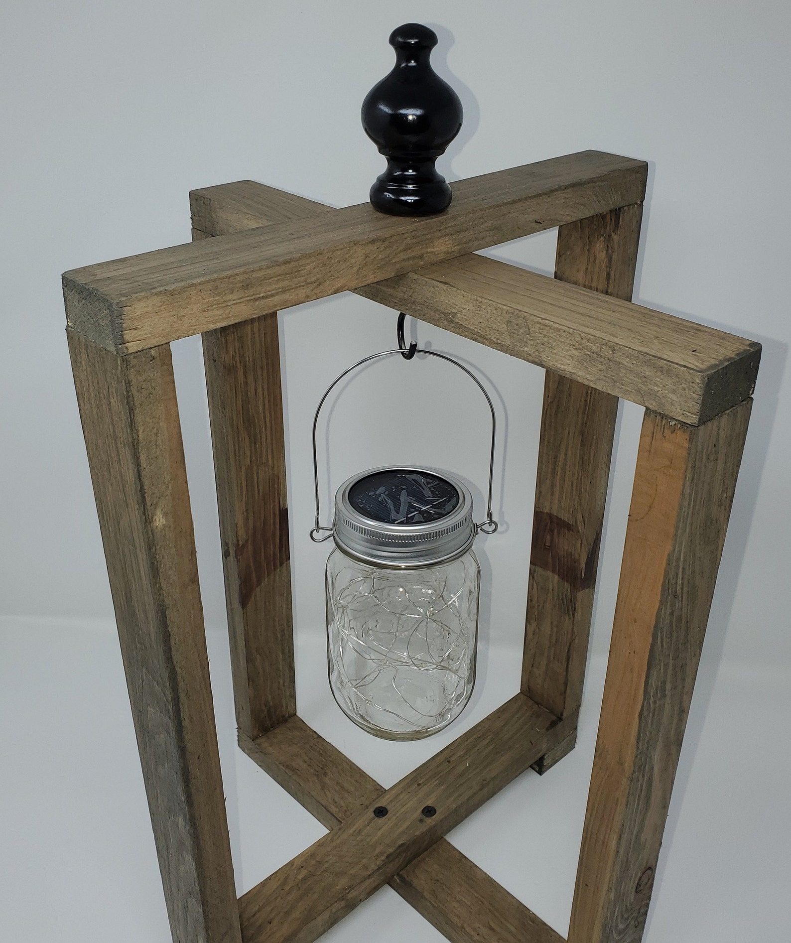 Handmade Rustic Wooden Solar Lantern: Stained Wood Accent Night Light ...