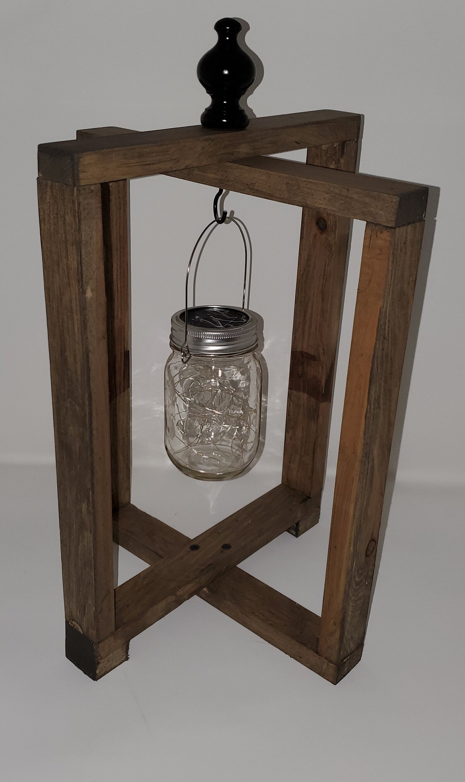 Handmade Rustic Wooden Solar Lantern: Stained Wood Accent Night Light ...