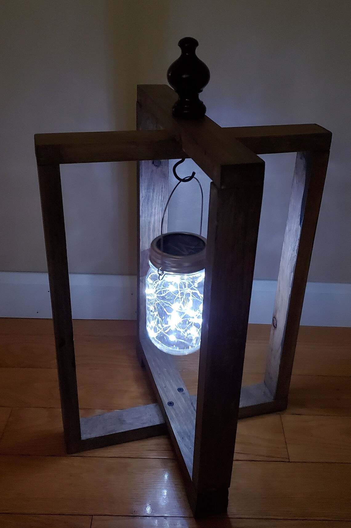 Handmade Rustic Wooden Solar Lantern: Stained Wood Accent Night Light ...