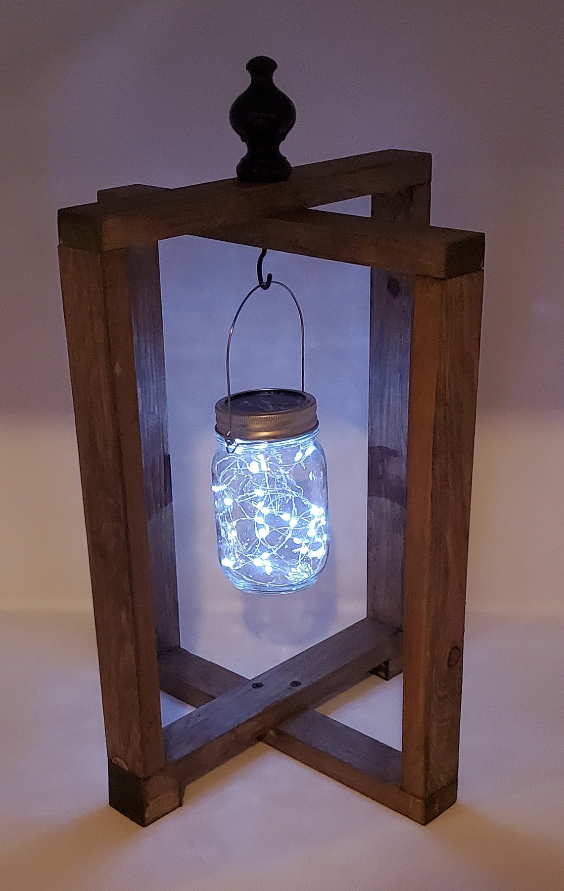 Handmade Rustic Wooden Solar Lantern: Stained Wood Accent Night Light ...