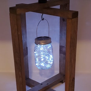 Handmade Rustic Wooden Solar Lantern: Stained Wood Accent Night Light ...