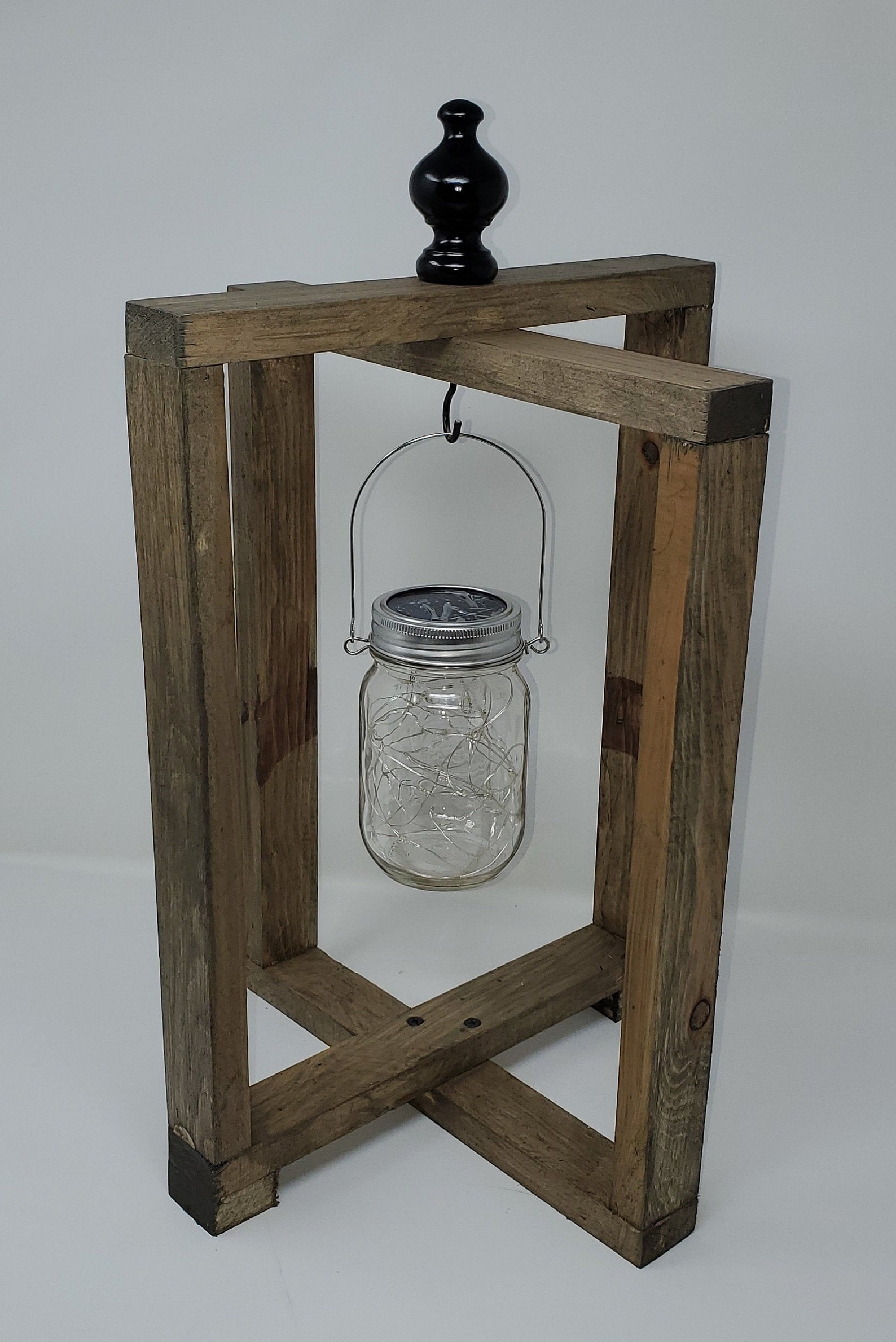 Handmade Rustic Wooden Solar Lantern: Stained Wood Accent Night Light ...