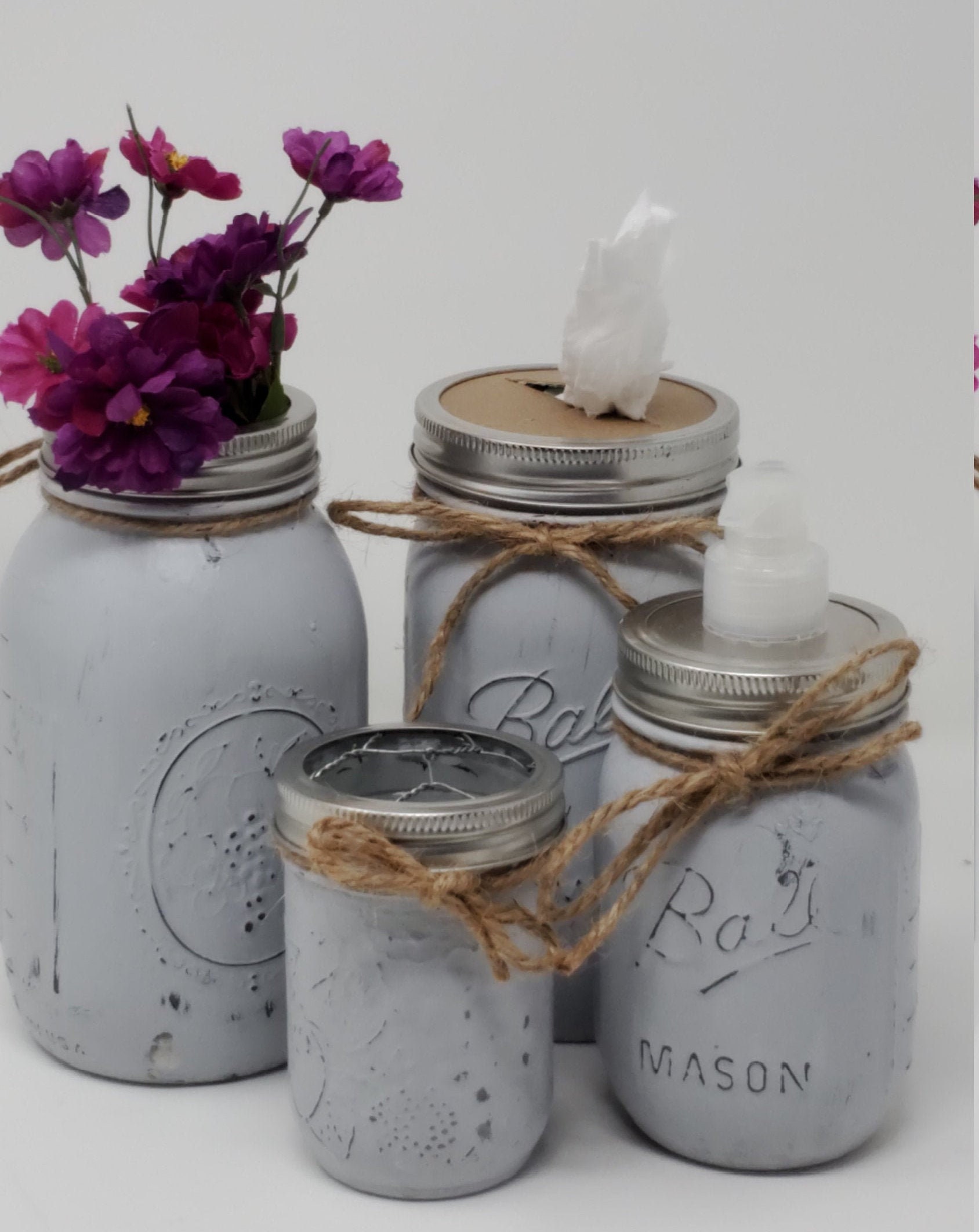 Bathroom Jar Set, Mason Jar Set, Painted Mason Jars, Farmhouse Decor ...