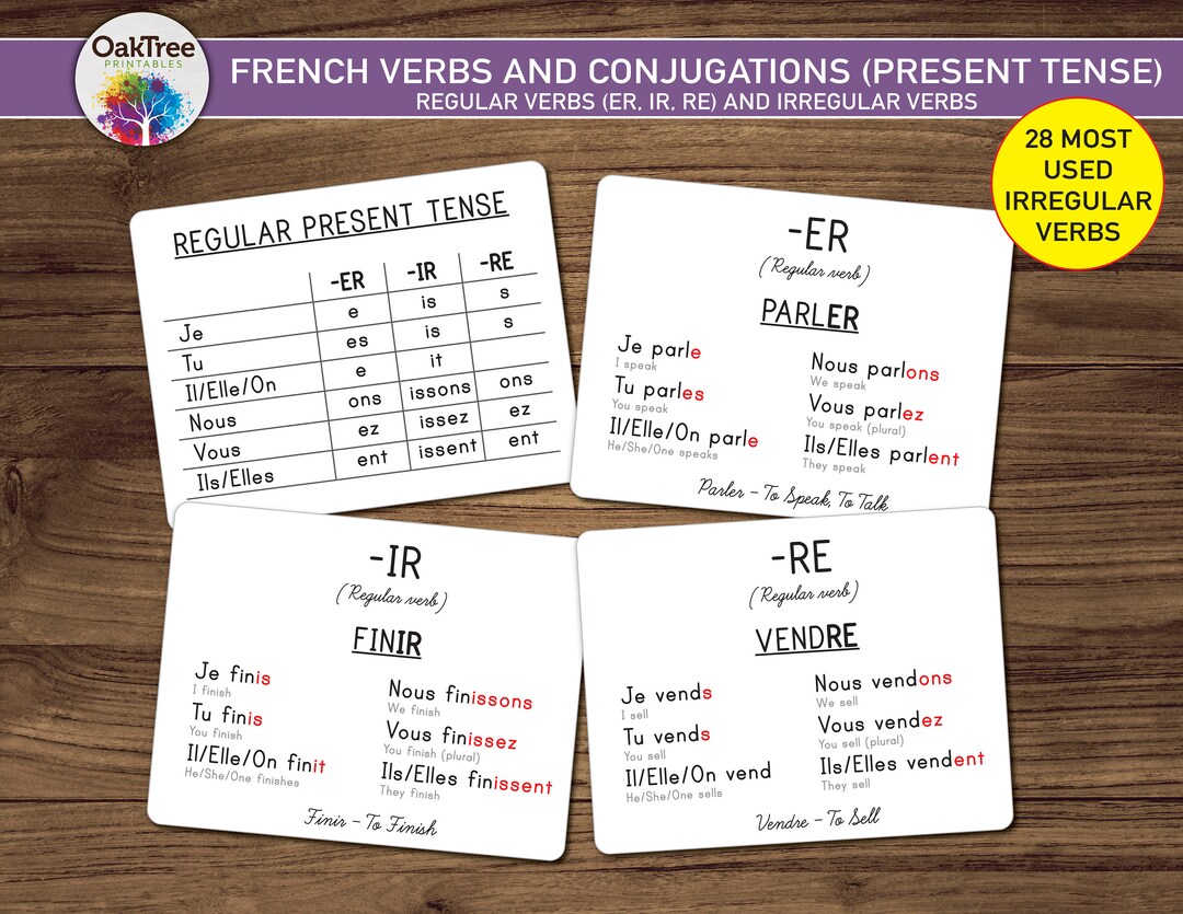 French Verbs and Conjugations, Flash Cards, Present Tense, Regular ...