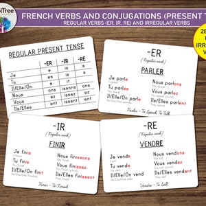 French Verbs and Conjugations, Flash Cards, Present Tense, Regular ...