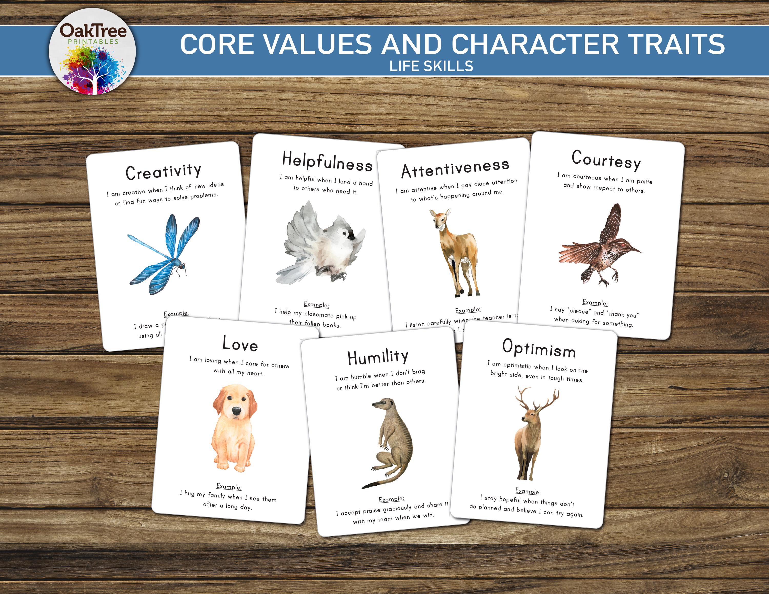 Core Values and Character Traits Flash Cards, Set of 28, Homeschool ...