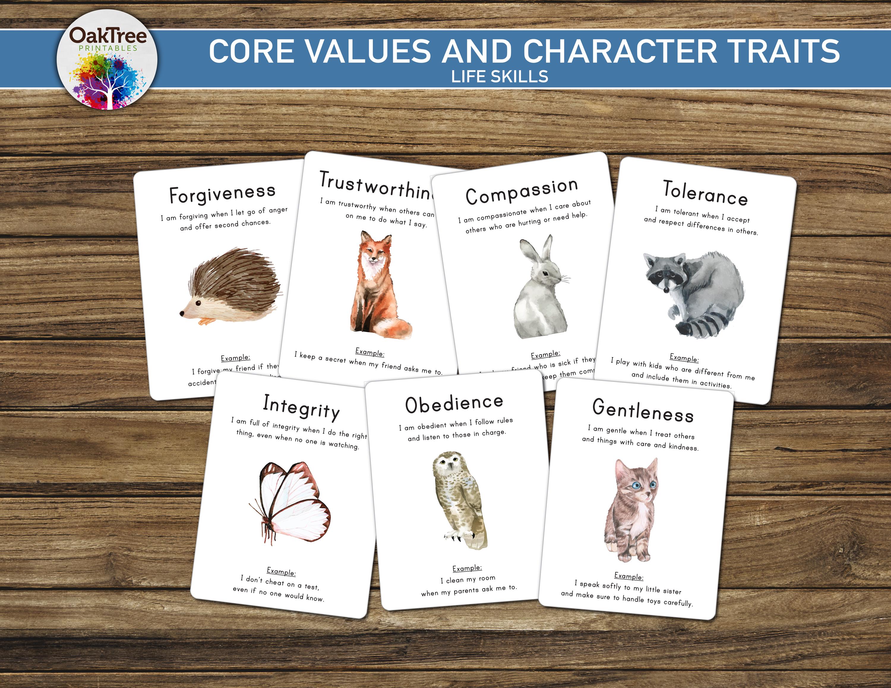 Core Values and Character Traits Flash Cards, Set of 28, Homeschool ...