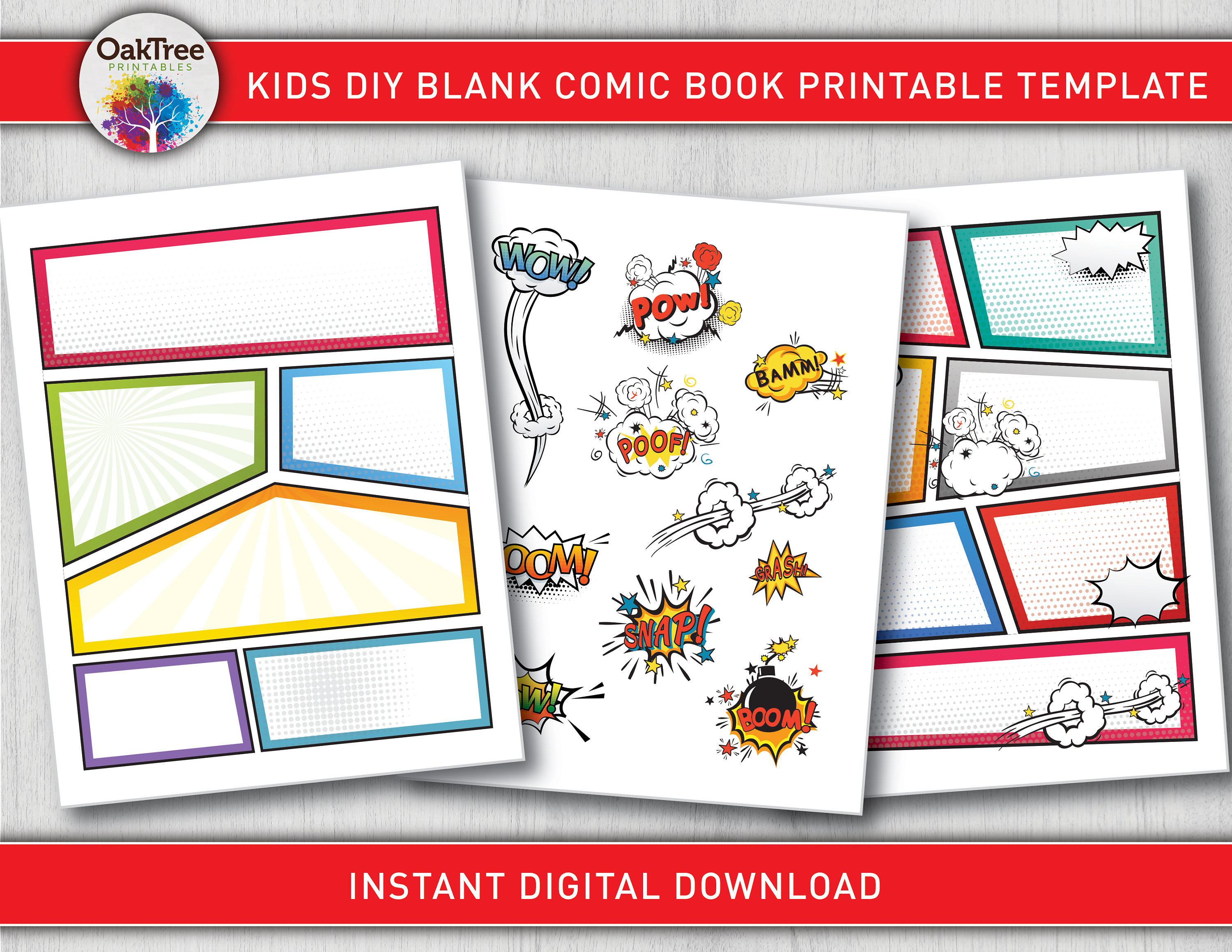 Blank Comic Book Art Strip Templates Pages - DIY Superhero Cartoon ...