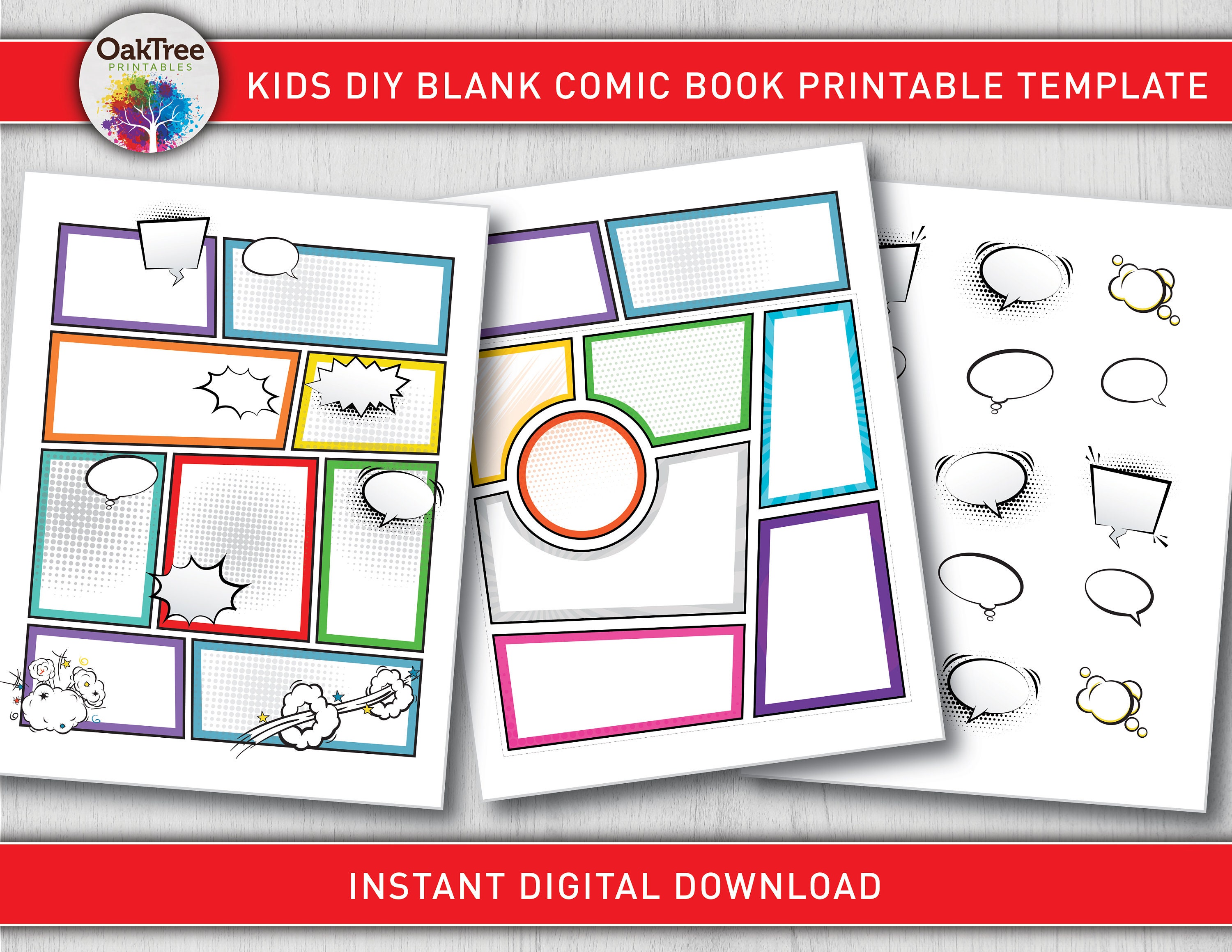 Blank Comic Book Art Strip Templates Pages - DIY Superhero Cartoon ...