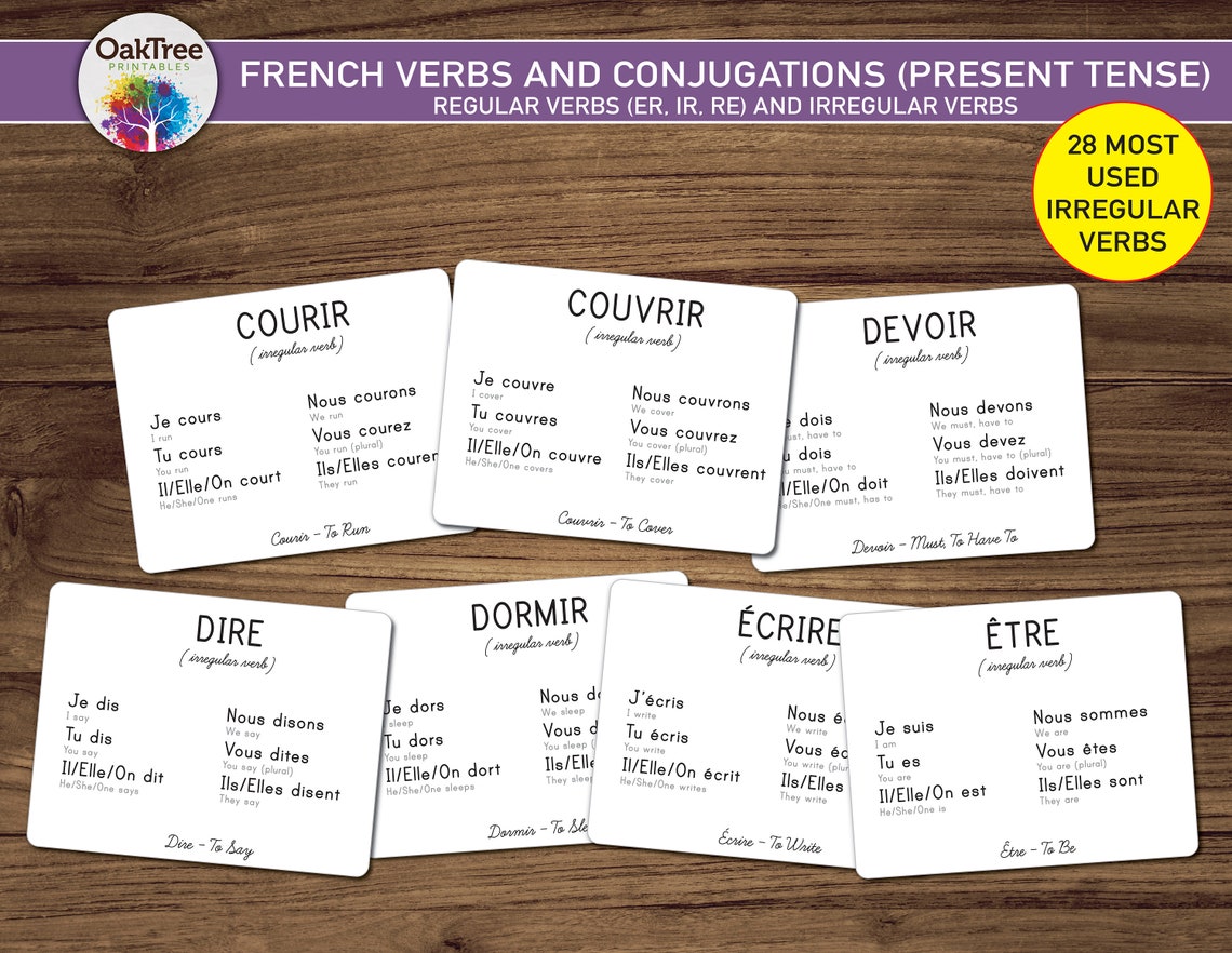 French Verbs and Conjugations, Flash Cards, Present Tense, Regular ...