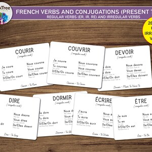 French Verbs and Conjugations, Flash Cards, Present Tense, Regular ...