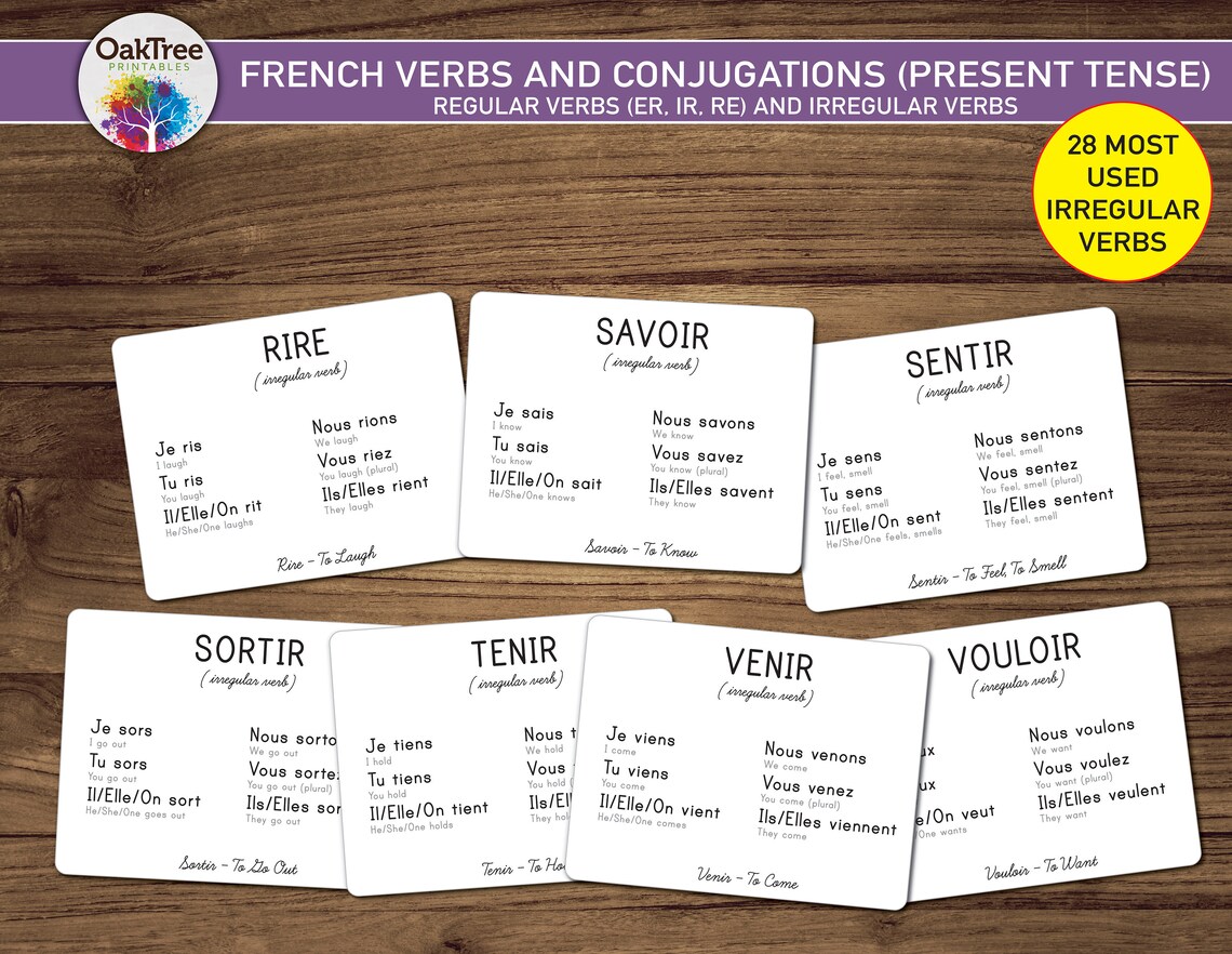 French Verbs and Conjugations, Flash Cards, Present Tense, Regular ...