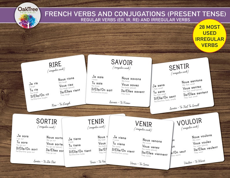 French Verbs and Conjugations, Flash Cards, Present Tense, Regular ...
